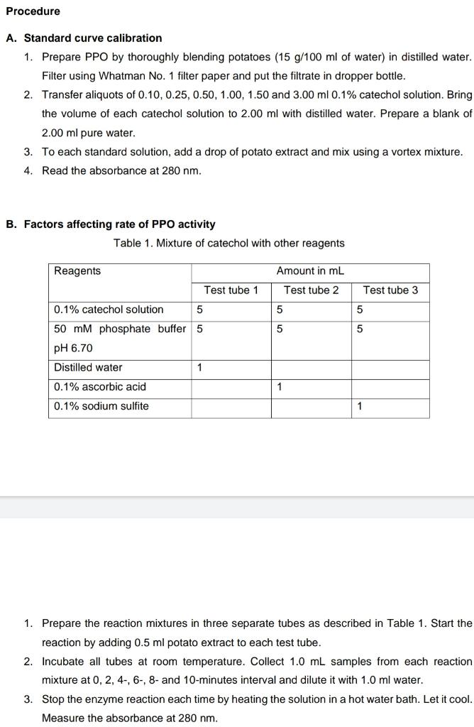Procedure A. Standard curve calibration 1. Prepare | Chegg.com