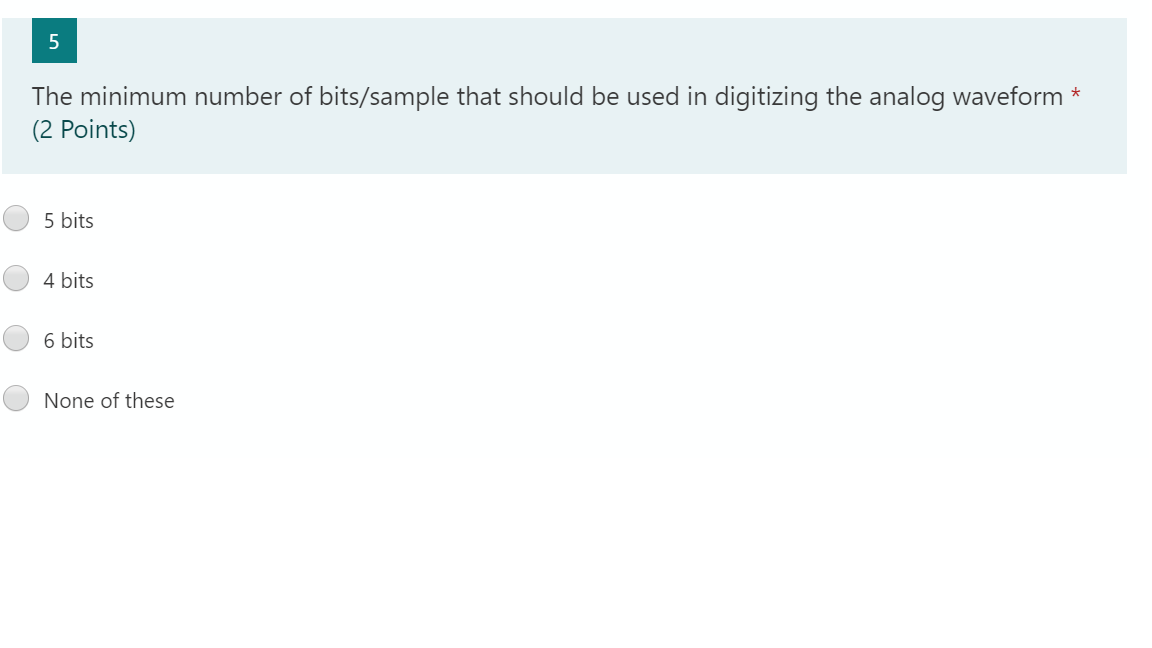 Solved 5 * The minimum number of bits/sample that should be | Chegg.com