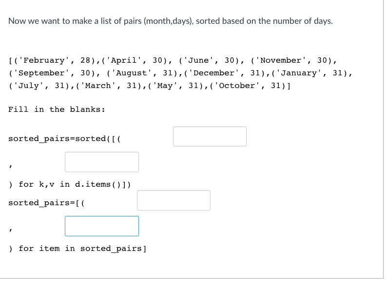 Solved Now we want to make a list of pairs (month,days), | Chegg.com