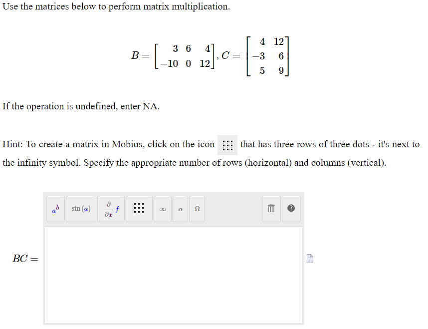 Solved Use the matrices below to perform matrix | Chegg.com