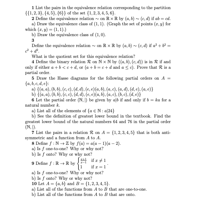 Solved 1 List the pairs in the equivalence relation | Chegg.com