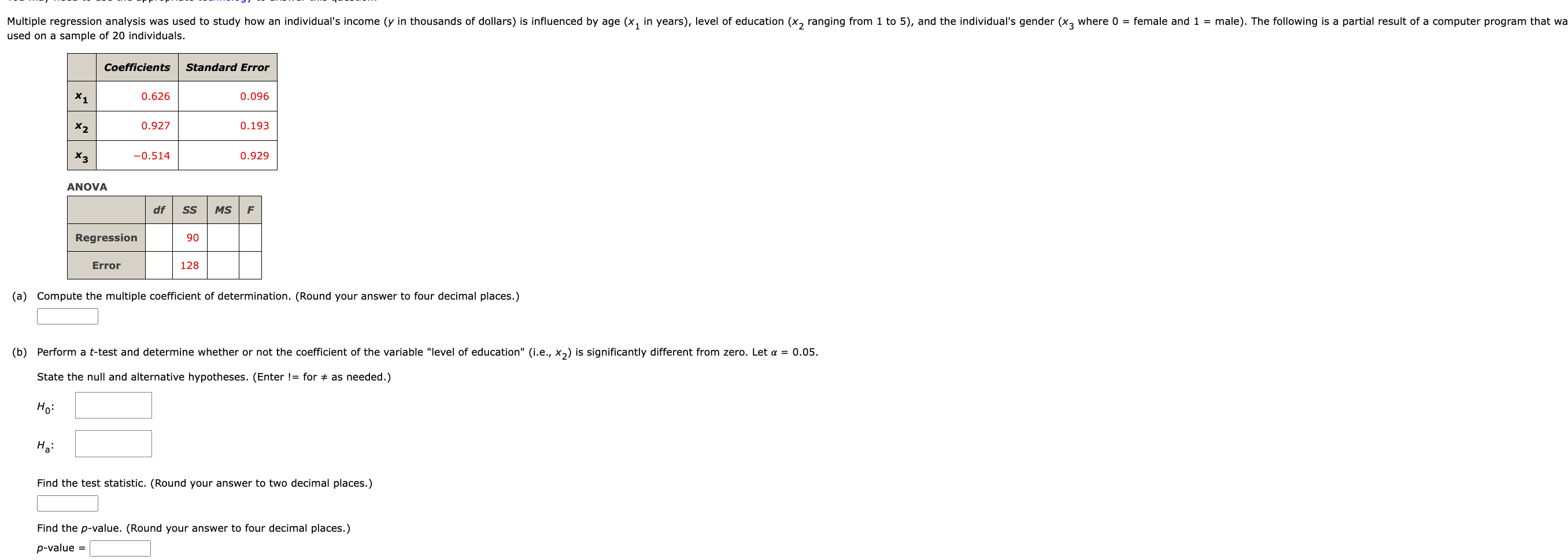 Solved (a) Compute the multiple coefficient of | Chegg.com