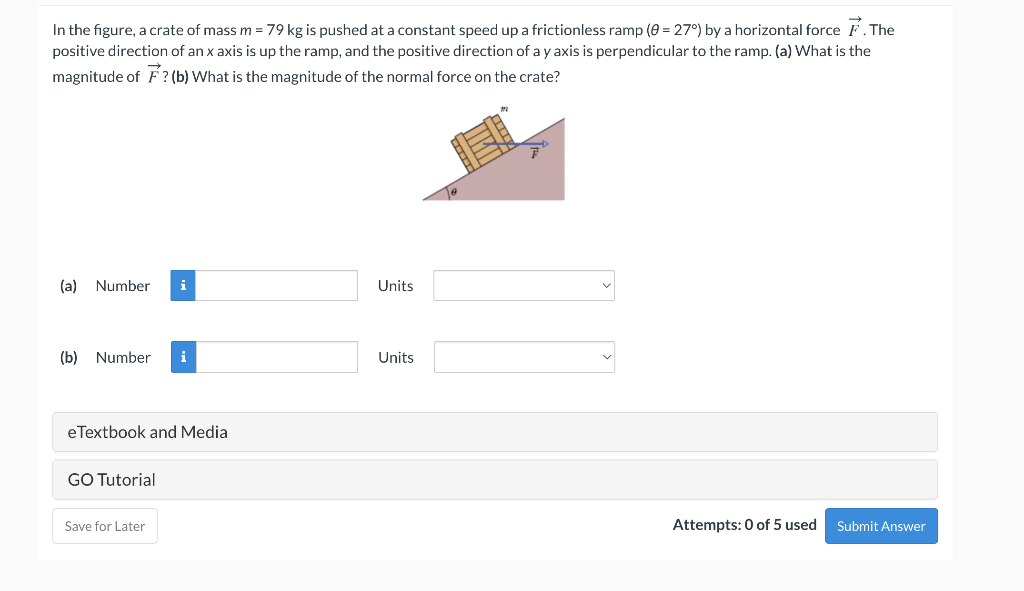 Solved In the figure, a crate of mass m=79 kg is pushed at a | Chegg.com