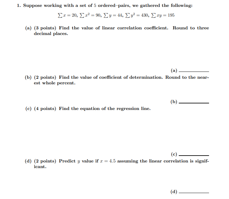 Solved 1. Suppose working with a set of 5 ordered-pairs, we | Chegg.com