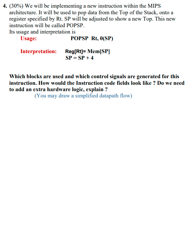 Solved 4. (30%) We will be implementing a new instruction | Chegg.com