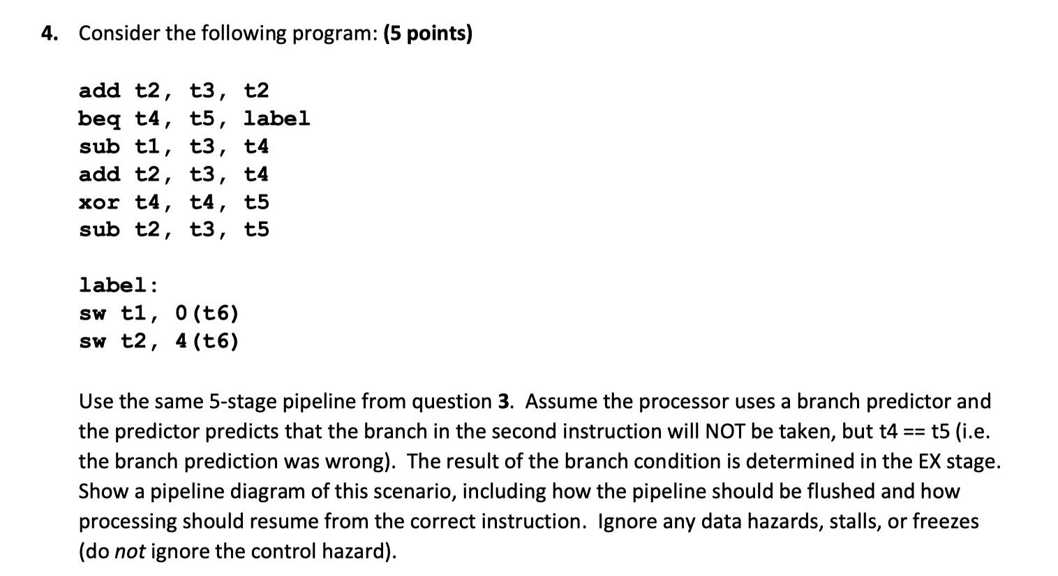 4. Consider the following program: (5 points) t2 I | Chegg.com