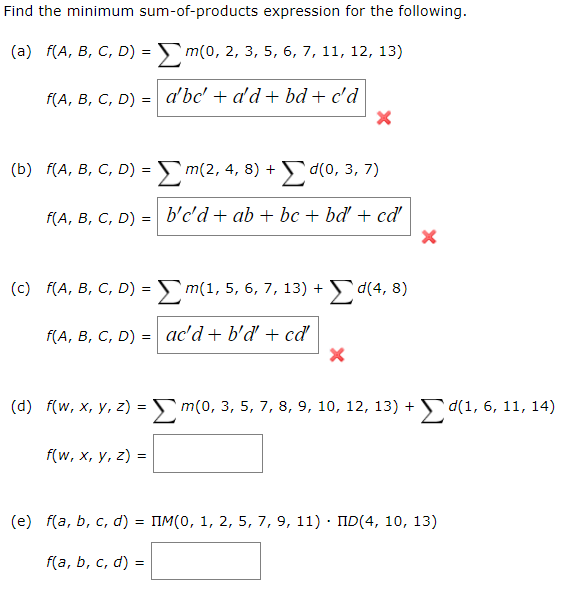 Solved Find the minimum sum-of-products expression for the | Chegg.com