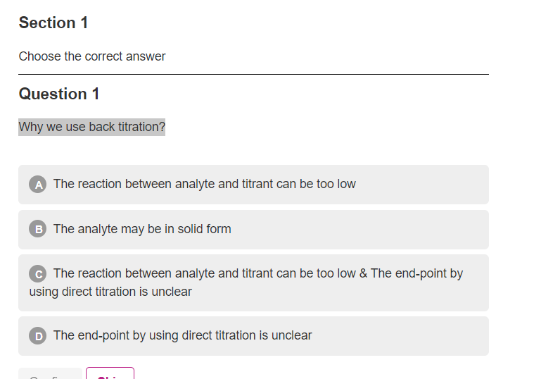 Solved Why we use back titration? The reaction between | Chegg.com