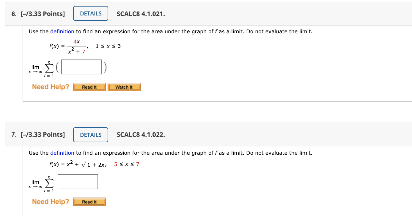 Solved 6. [-/3.33 Points] DETAILS SCALC8 4.1.021. Use the | Chegg.com