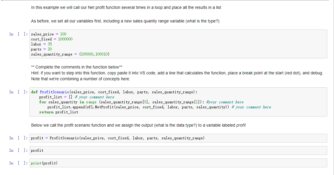 Solved In this example we will call our Net profit function | Chegg.com