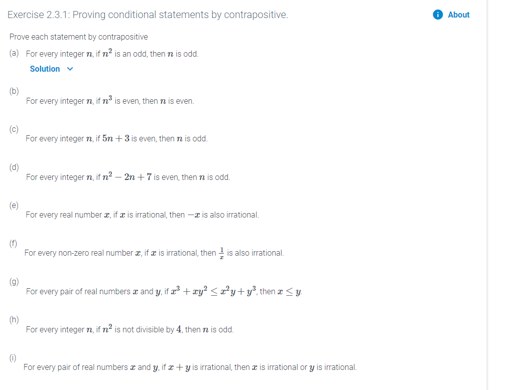 Solved About Exercise 2.3.1: Proving conditional statements | Chegg.com