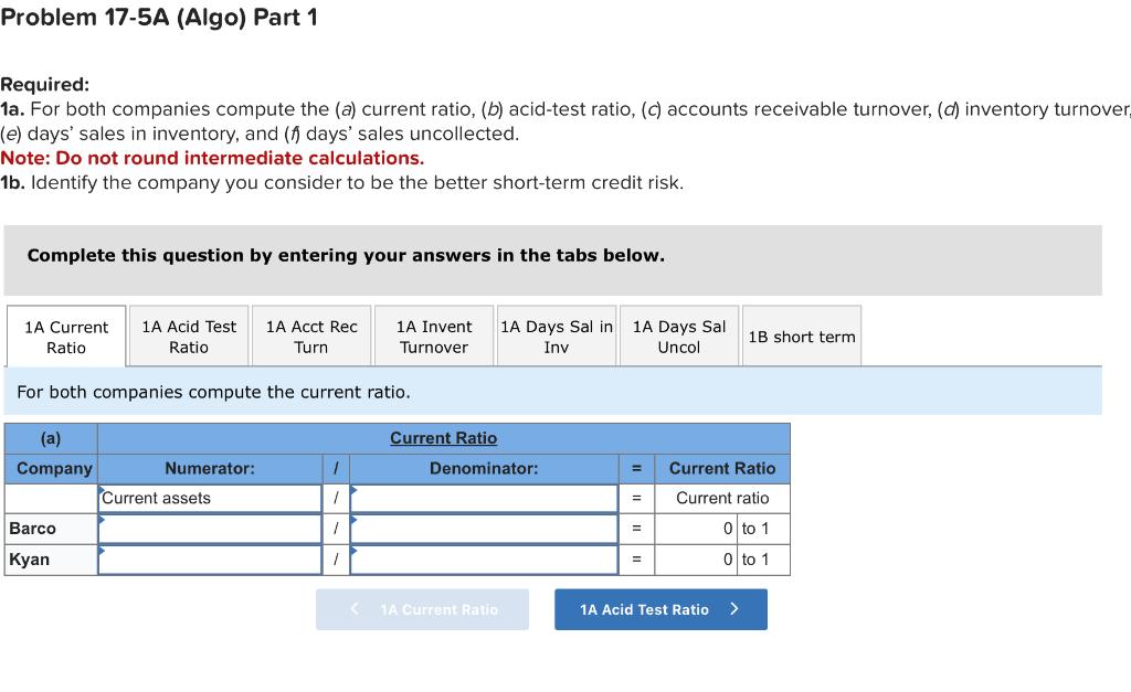 Solved Problem 17-5A (Algo) Comparative ratio analysis LO P3 | Chegg.com