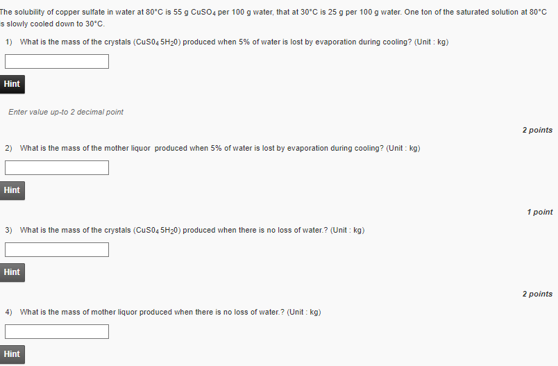 Solved The solubility of copper sulfate in water at 80°C ﻿is | Chegg.com