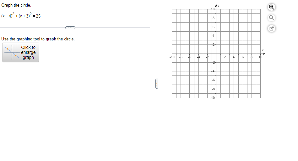Solved Graph the circle. A ศ 10- (x-4)2 + (y + 3)2 = 25 + | Chegg.com
