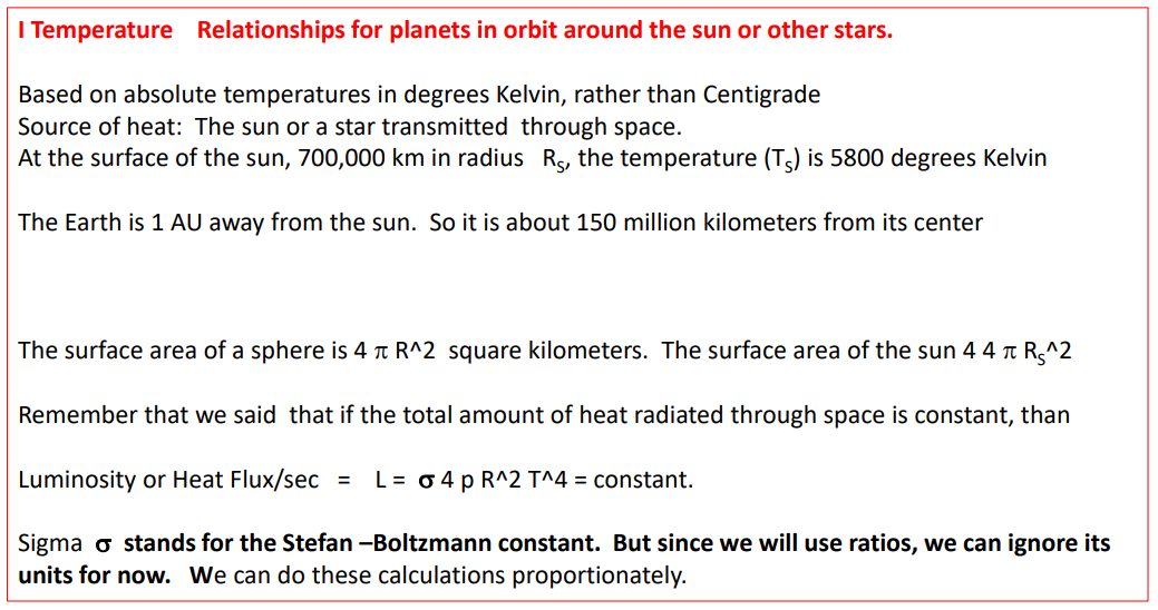 Solved I Temperature Relationships for planets in orbit | Chegg.com