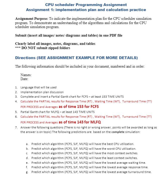 Cpu Scheduler Programming Assignment Assignment 1 
