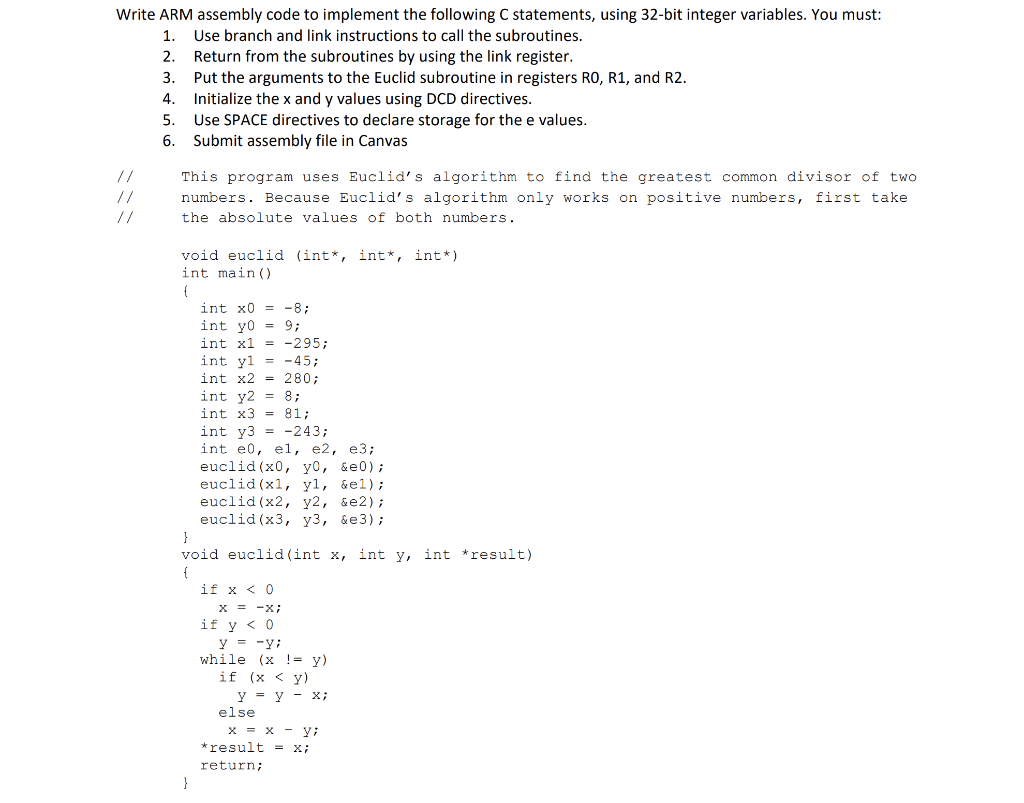 Solved Write ARM assembly code to implement the following C | Chegg.com