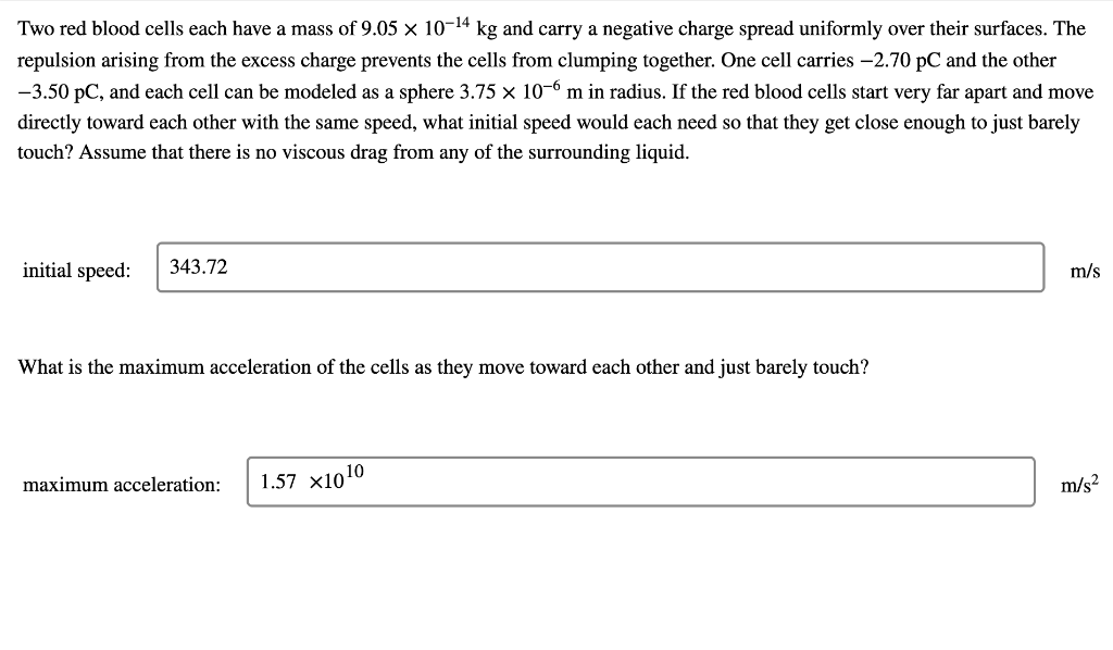 Solved Two red blood cells each have a mass of 9.05 > 10-14 | Chegg.com