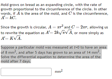Solved Suppose a particular mold was measured at t=0 to have | Chegg.com