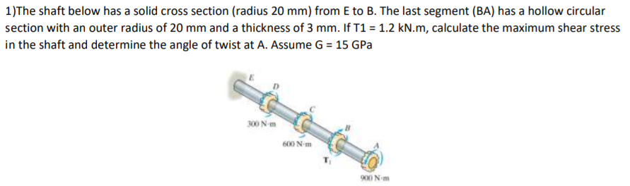 Solved 1)The shaft below has a solid cross section (radius | Chegg.com