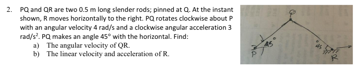 Solved PQ ﻿and QR ﻿are two 0.5m ﻿long slender rods; pinned | Chegg.com