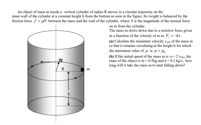 Solved An object of mass m inside a vertical cylinder of | Chegg.com