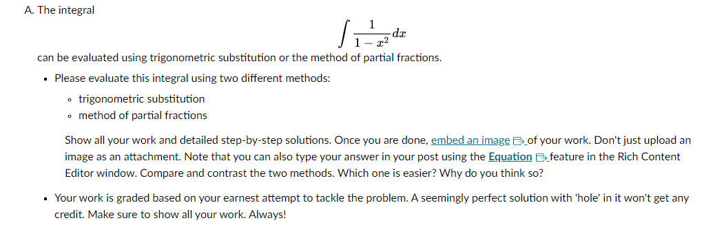 Solved ∫1−x21dx can be evaluated using trigonometric | Chegg.com