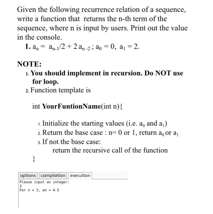 Solved Given the following recurrence relation of a | Chegg.com