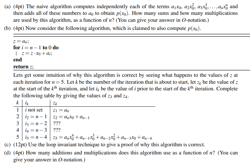 Solved 3. (24 pts.) Evaluating Polynomials Consider a | Chegg.com
