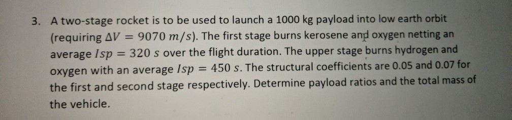 Solved 3. A two-stage rocket is to be used to launch a 1000 | Chegg.com