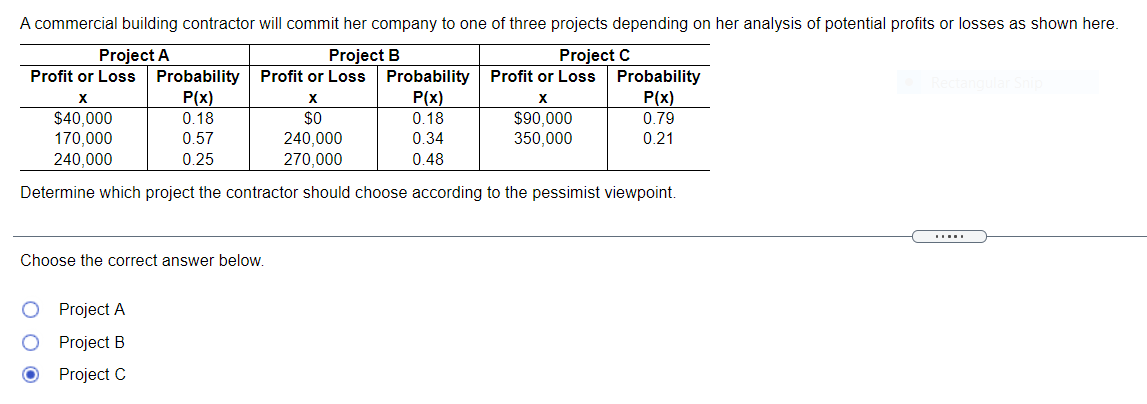 Solved Choose the correct answer below. Project A Project | Chegg.com