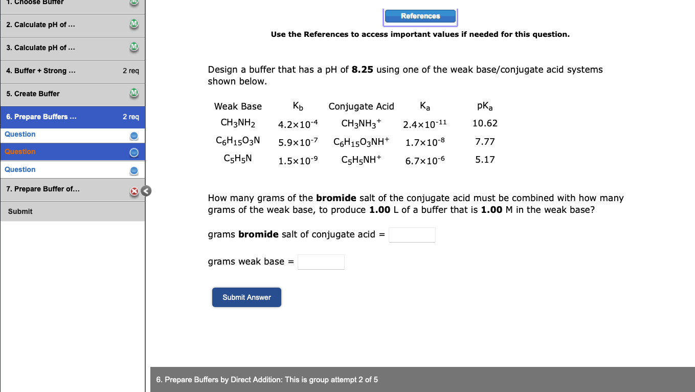 Solved Design a buffer that has a pH of 10.96 using one of | Chegg.com