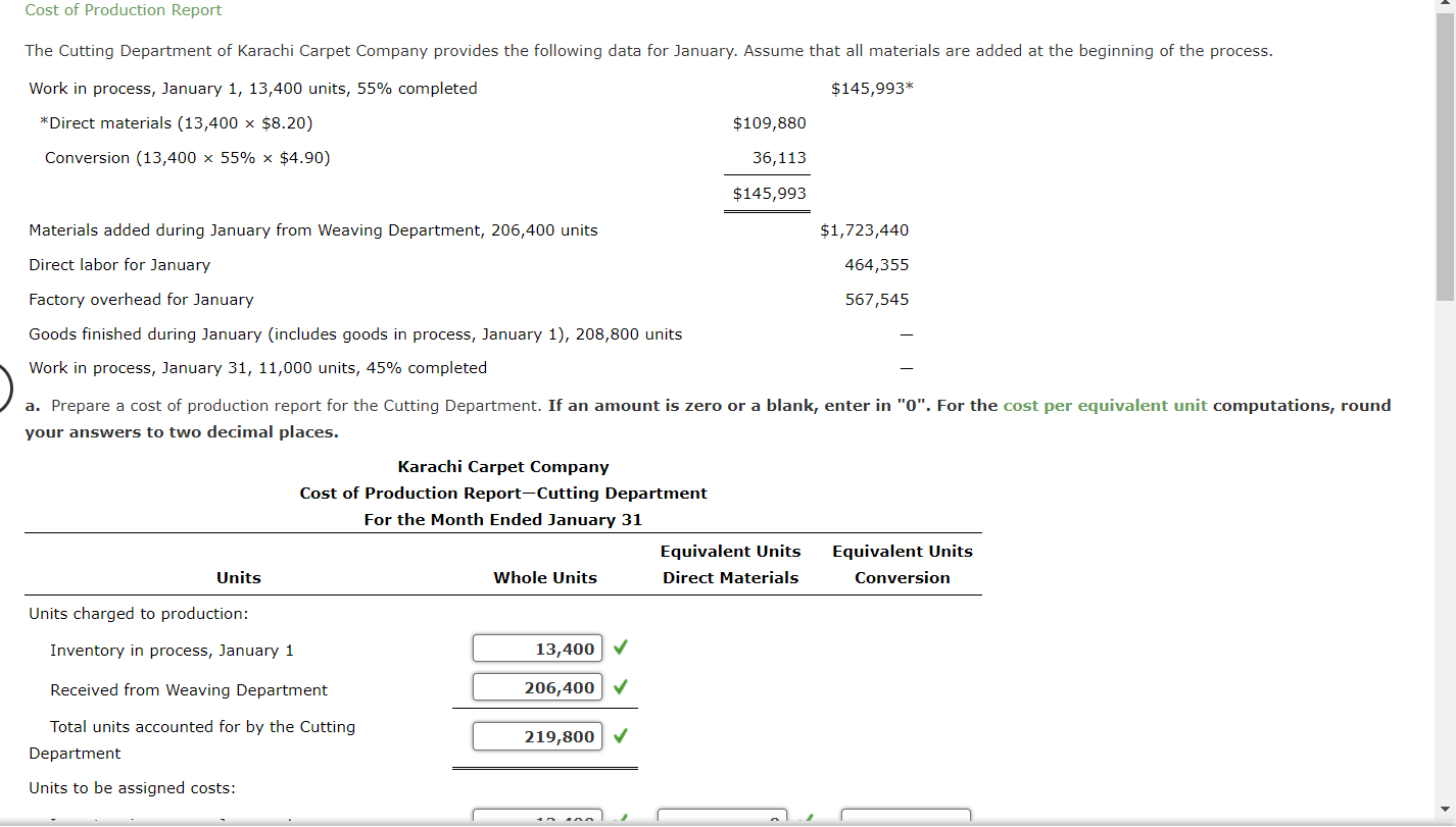 Solved Cost of Production ReportThe Cutting Department of | Chegg.com