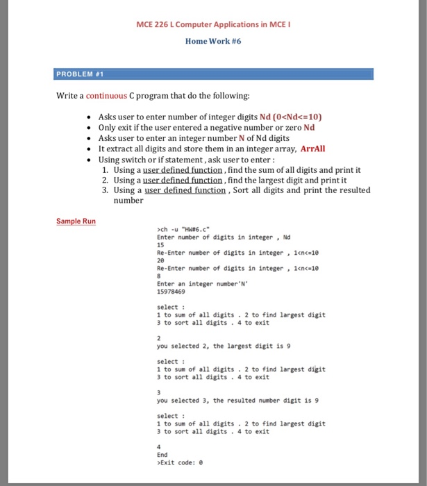 Solved MCE 226 L Computer Applications in MCE I Home work #6 | Chegg.com