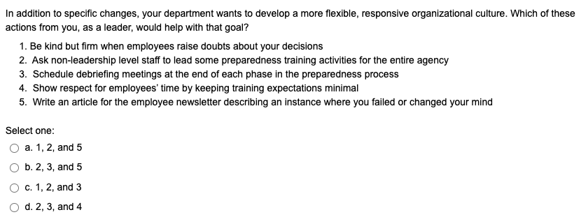 Solved In addition to specific changes, your department | Chegg.com