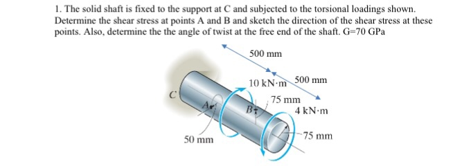 Solved 1. The solid shaft is fixed to the support at C and | Chegg.com