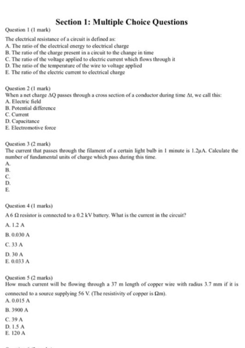 Solved Section 1: Multiple Choice Questions Question 1 (1 | Chegg.com