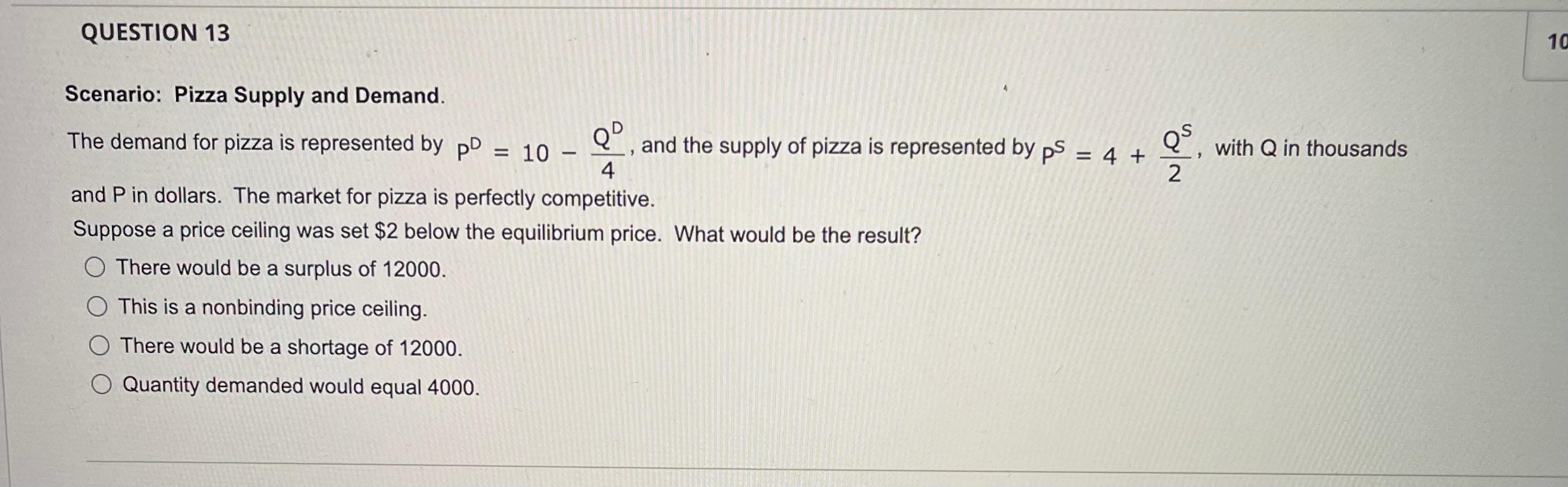Solved Scenario: Pizza Supply and Demand. The demand for | Chegg.com