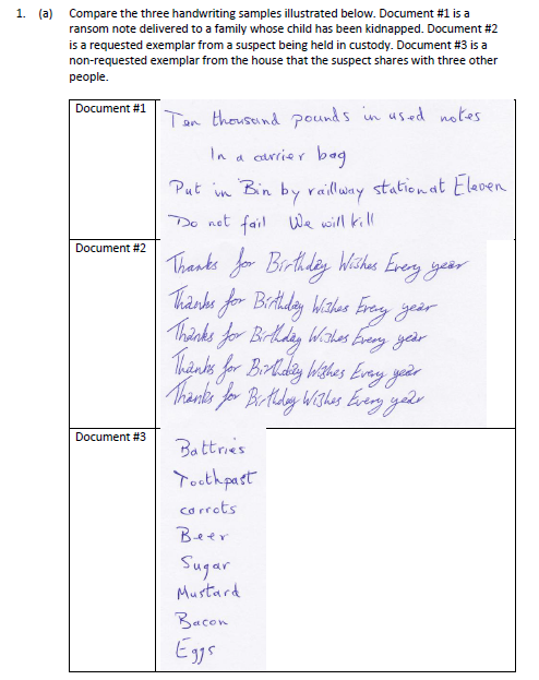 (a) Compare the three handwriting samples illustrated | Chegg.com