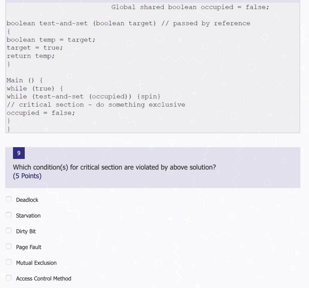 Solved Global shared boolean occupied = false; boolean | Chegg.com