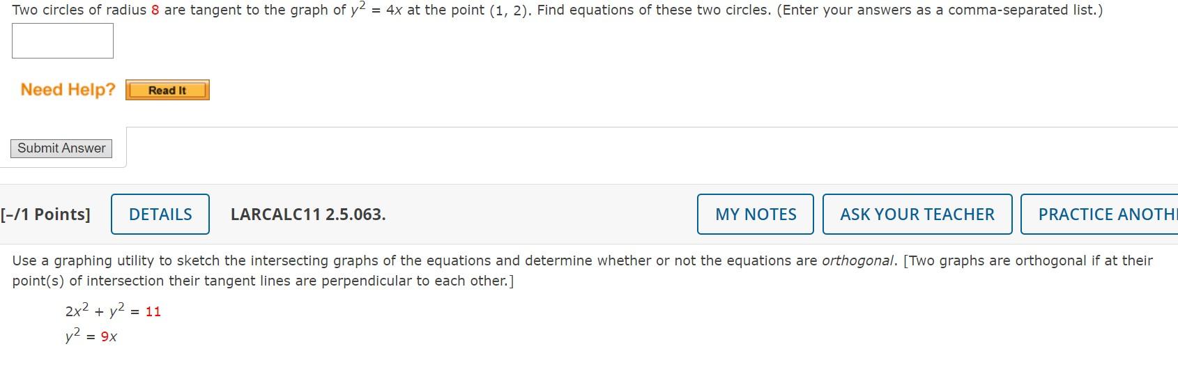 Solved Two Circles Of Radius 8 Are Tangent To The Graph Of