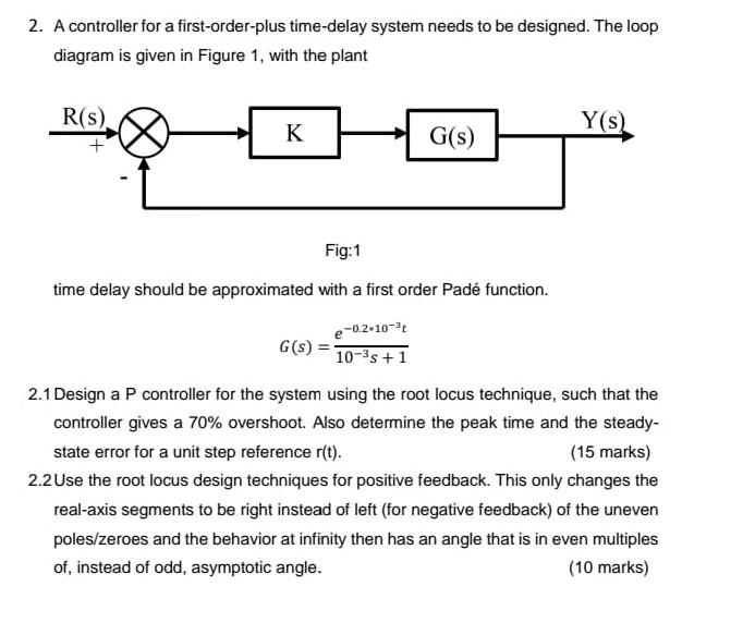 Solved 2. A controller for a first-order-plus time-delay | Chegg.com