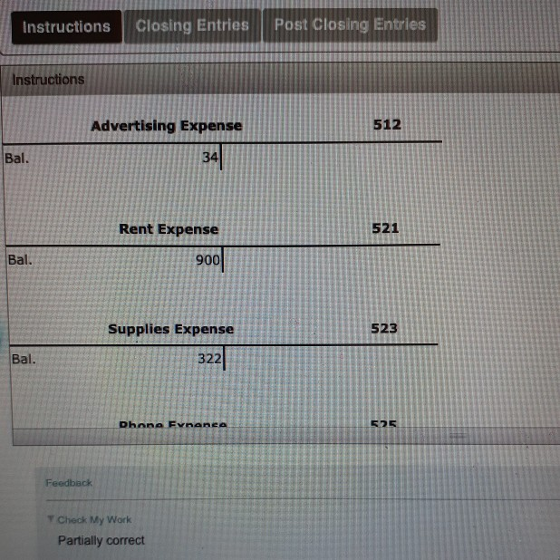 Solved Instructions Closing Entries Post Closing Entries | Chegg.com
