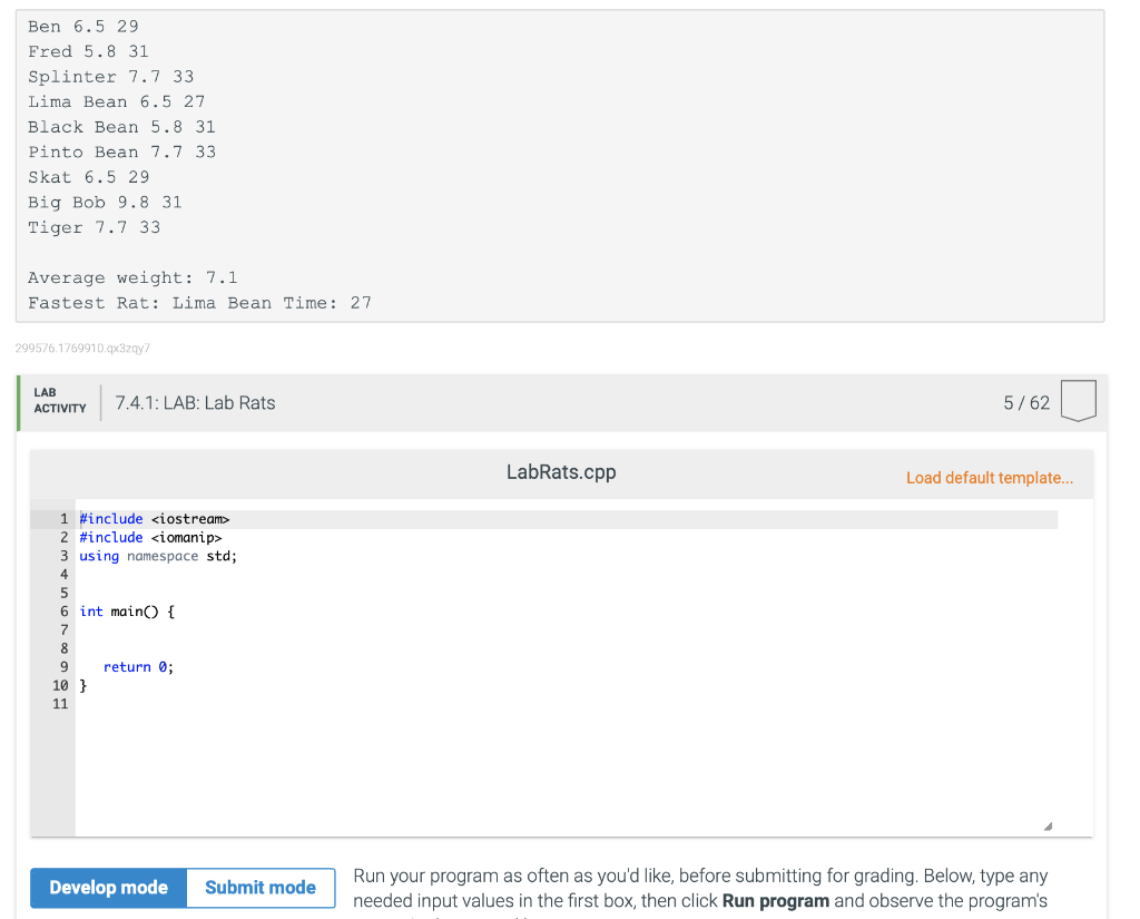 Solved 7.4 LAB: Lab Rats Write a program that stores the | Chegg.com