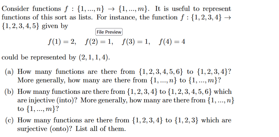 Solved Consider functions f:{1,…,n}→{1,…,m}. It is useful to | Chegg.com
