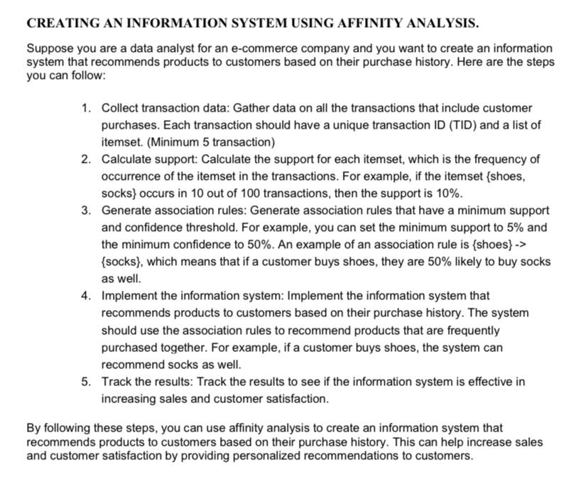 Solved CREATING AN INFORMATION SYSTEM USING AFFINITY | Chegg.com