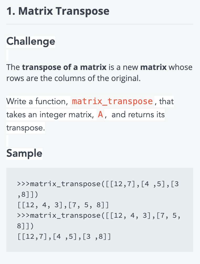 Solved 1. Matrix Transpose Challenge The transpose of a | Chegg.com