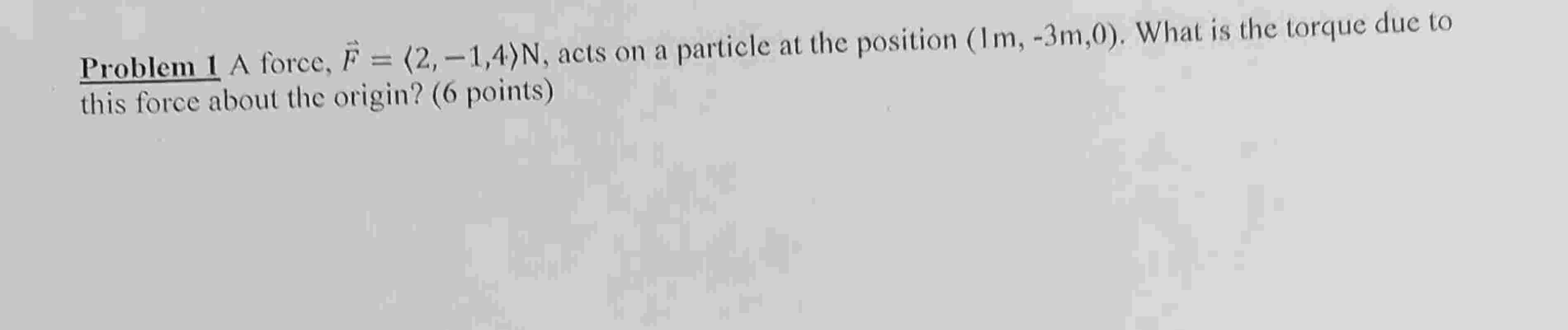 Solved Problem 1 ﻿A force, vec(F)=(:2,-1,4:)N, ﻿acts on ﻿a | Chegg.com
