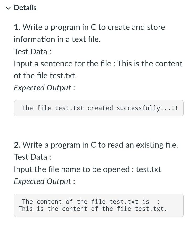 Solved Details 1. Write a program in C to create and store | Chegg.com