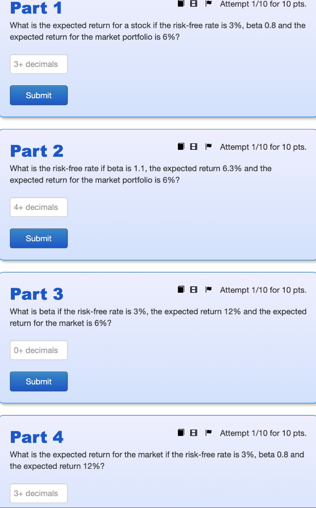 Solved Intro Use the expected return-beta equation from the | Chegg.com